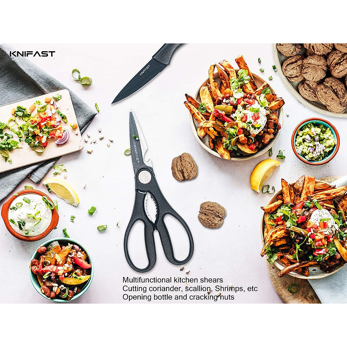 KNIFAST Knife Set Stainless Steel 18 Pieces with Block Dishwasher Safe, Kitchen Knives Set Chef Knife Set with Knife Sharpener, 6 Steak Knives with Peeler Scissors Cheese Pizza Knife and Acrylic Stand