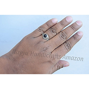 927 Sterling Silver Black Onyx Ring Size US 7 - Black Onyx Stone Gemstone Statement Ring Gift Jewellery For Girl Women
