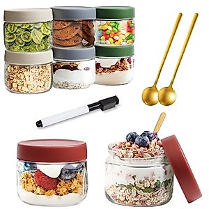 8 Pack 10oz Overnight Oats Containers With Lids, Reusable Leak Proof Wide Mouth Mason Jars For Fruit, Salad Dressing, Sauce, Cereal, Pasta, Sugar, Beans, Spice