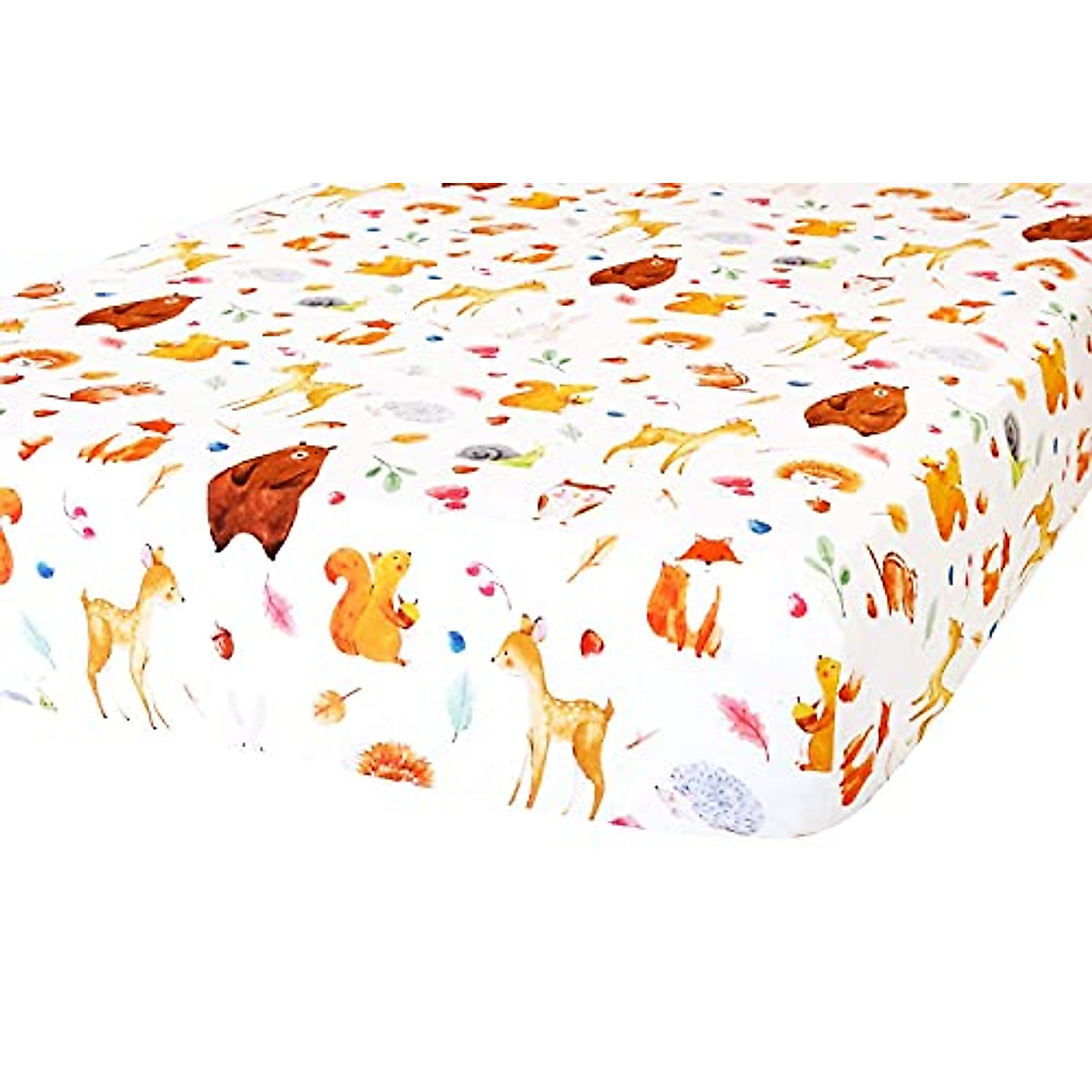 Bundle of ADDISON BELLE Products - 100% Cotton Fitted Crib Sheet + Everything Blanket - Woodland Animals - Soft, Durable & Breathable