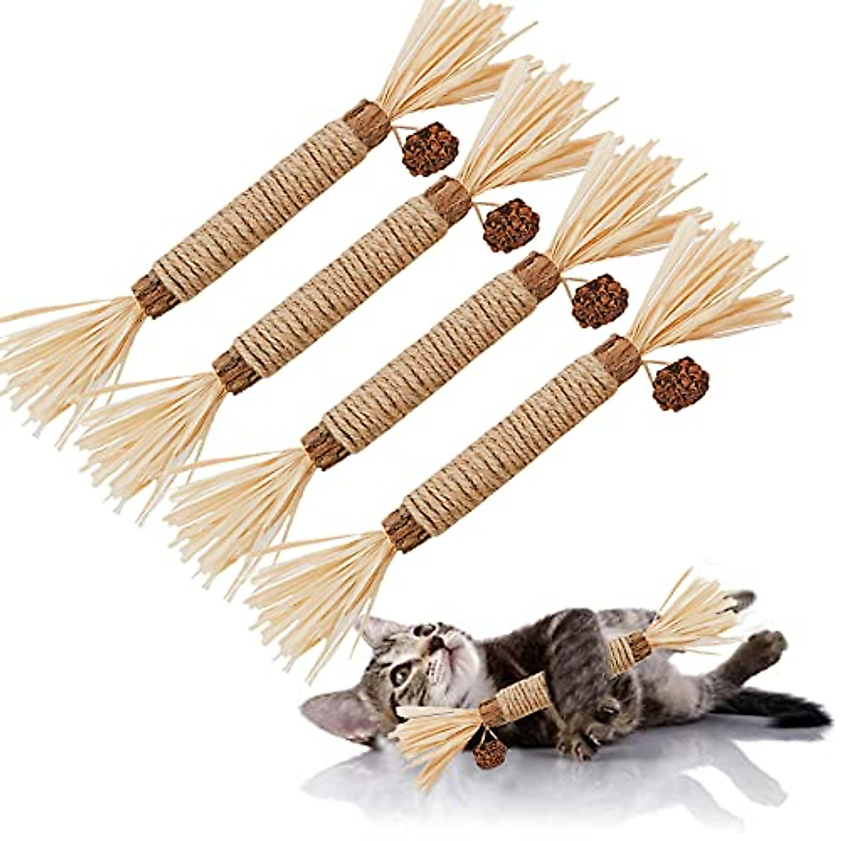 Grembeb Cat Toys Silvervine Chew Stick,Kitten Treat Catnip Toy 10Pack Kitty Natural Stuff with Catnip for Cleaning Teeth Indoor Dental Snack Interactive Exercise Hamster Chinchilla Gerbil Rabbit Bunny