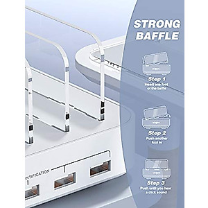 Charging Station for Multiple Devices - 5 in 1 Charging Dock Built-in AC Adapter with 5 USB Fast Ports and 8 Short Cables Charging Stand for iWatch, Airpods, Cell Phones, Smart Phones, Tablets (WHITE)
