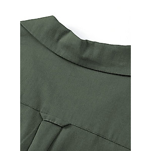 JMIERR Men's Linen Cotton Hawaiian Shirt, Casual Button Down Beach Wear, Cuban Collar Short Sleeve with Pocket - XL, Green