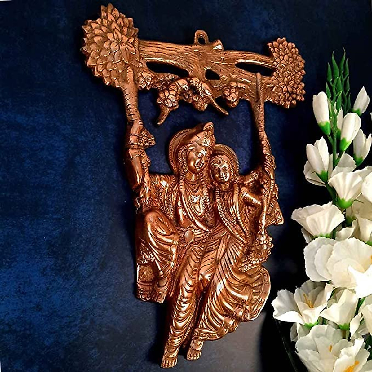 APKAMART Radha Krishna Jhula Wall Hanging -14.5 Inch Height - Metal Wall Showpiece For Wall Decor, Room Decor, Home Decor And Gifts