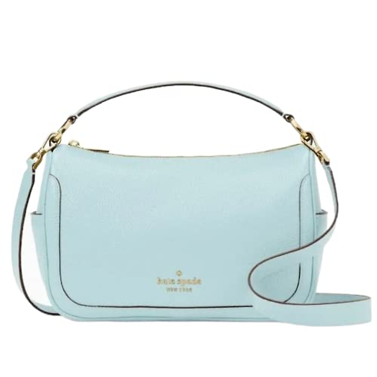 Kate Spade Smoosh Top Zip Satchel Hobo Crossbody Leather Blue Glow