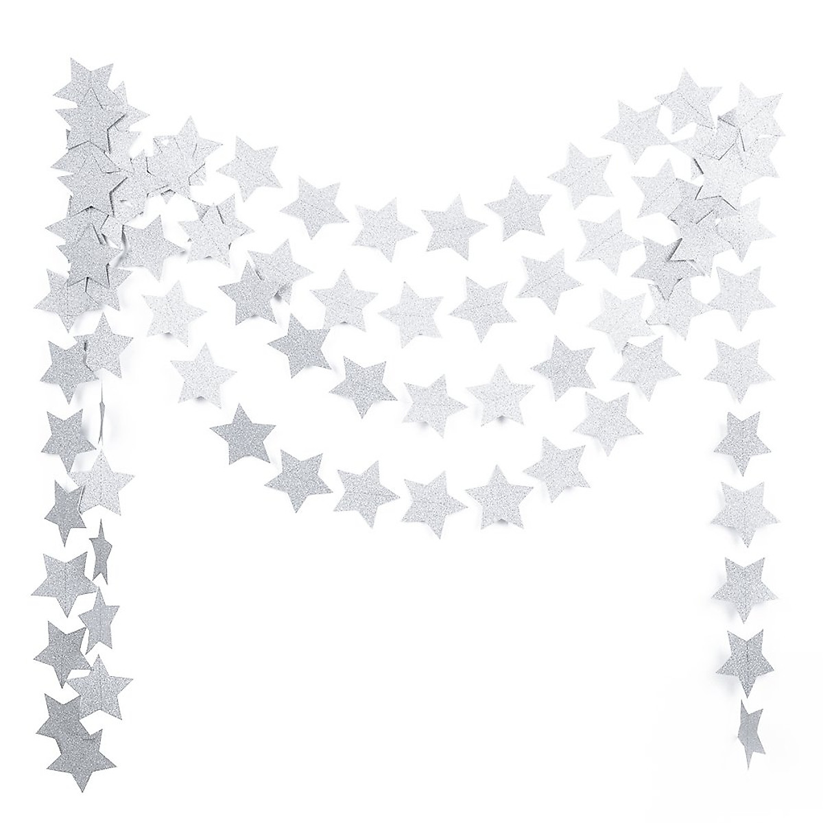 MOWO Paper Garland Twinkle Star Silver Glitter 3'' Circle Decoration 2pc 20 feet in Total