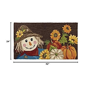Plow & Hearth Indoor/Outdoor Scarecrow Hooked Polypropylene Accent Rug, Textured Floor Covering, Durable, Easy to Clean, Fade-Resistant, High-Traffic, Pet-Friendly, 24" x 42"