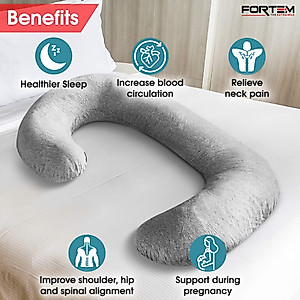 FORTEM Pregnancy Pillow for Maternity, C Shaped Full Body Pillow w/ Knee & Neck Support, Washable Cover