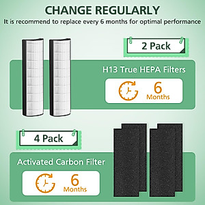 2-in-1 True HEPA Replacement Filter Compatible with Pure Enrichment PureZone Elite 4-in-1 Air Purifier (PEAIRTWR), Carbon Activated Pre-filter + True HEPA Air Filter, 2 Pack