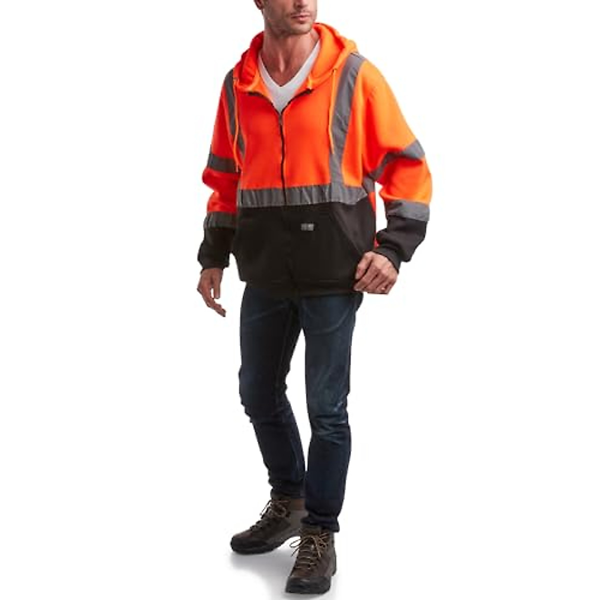 Bass Creek Outfitters Men's Fleece Zip Up Hoodie Sweatshirt - ANSI/ISEA Class 3 High Visibility Safety Workwear (M-2XL), Size X-Large, High Vis Orange