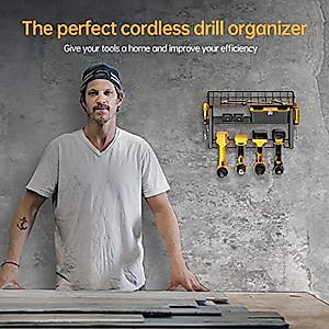 HOYRR Power Tool Organizer, Drill Holder Wall Mount, Garage Tool Organizers With 5 Drill Holders, Heavy Duty Tool Shelf With Basket, Perfect Tool Organizer Gift for Father