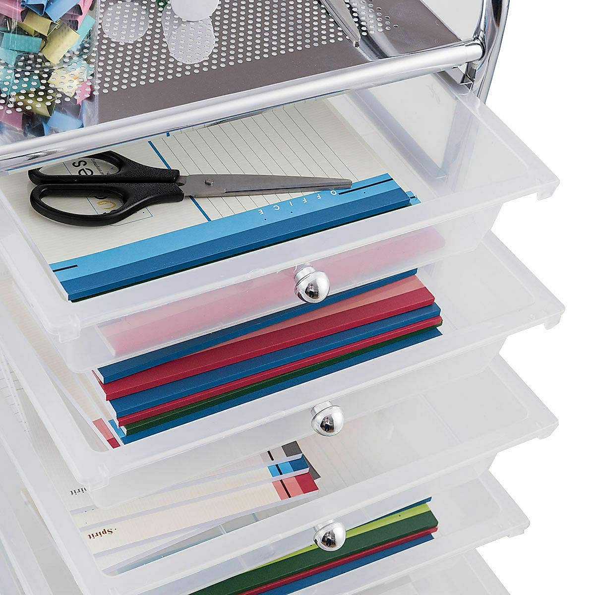 10 Drawer Storage Cart Rolling Cart File Scrapbook Paper Mobile Organizer for School Office (Clear)