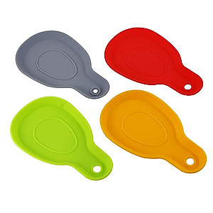 Webake Silicone Spoon Rest for Stove Top, Cooking Spoon Holder, Ladle Holder, Spatula Holder for Kitchen, Dining Table, Fork, BBQ Brushes, Tongs and Kitchen Utensils Set of 4 (Multiple Colors)