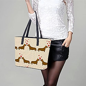 Womens Handbag Dachshund Dogs Leather Tote Bag Top Handle Satchel Bags For Lady