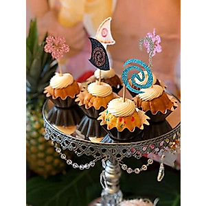 30 Pcs JeVenis Glittery Moana Inspired Cupcake Toppers Moana Cake Toppers Hawaiian Birthday Party Decoration for Tropical Luau Summer Party Baby Shower Wedding