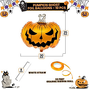 KatchOn, Scary Halloween Pumpkin Balloons - 25 Inch, Pack of 10 | Large Fall Leaf Balloons - 27 Inch, Pack of 6 | Pumpkin Foil Balloons, Fall Balloons for Thanksgiving Decorations | Halloween Balloons