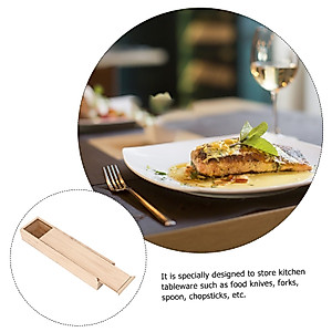 FELTECHELECTR 1pc Box Bamboo Rectangular Meal Silverware Organizer with Lid Camping Cutlery Organizer Expandable Cutlery Tray Travel Cutlery Bamboo Tableware Holder Work - Wooden Brush