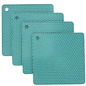Smithcraft Silicone Trivets for Hot Dishes, Pots and Pans, Hot Pads for Kitchen, Teal Silicone Pot Holders, Silicone Mats for Kitchen Quartz Counter Heat Resistant Mat, Flexible Table Trivet Mat Set 4