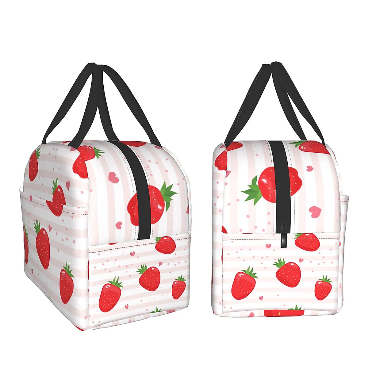 Ucsaxue Cute Strawberry With Heart Lunch Bag Reusable Lunch Box Work Bento Cooler Reusable Tote Picnic Boxes Insulated Container Shopping Bags For Adult Women Men