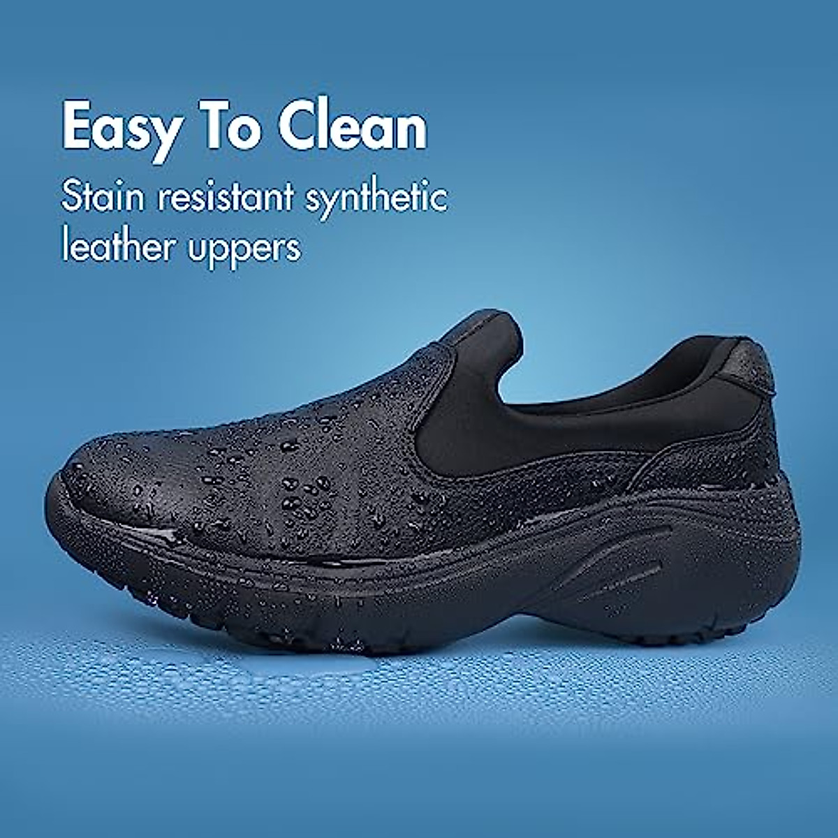 Hawkwell Women's Slip on Lightweight Lycra Nursing Shoes Comfortable Slip Resistant Work Shoes,Black Synthetic Leather,8 M US