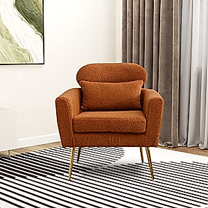 HomSof 29.5"W Modern Boucle Accent Chair Armchair Upholstered Reading Chair Single Sofa Leisure Club Chair with Gold Metal Leg and Throw Pillow for Living Room Bedroom Dorm Room Office, Caramel Boucle
