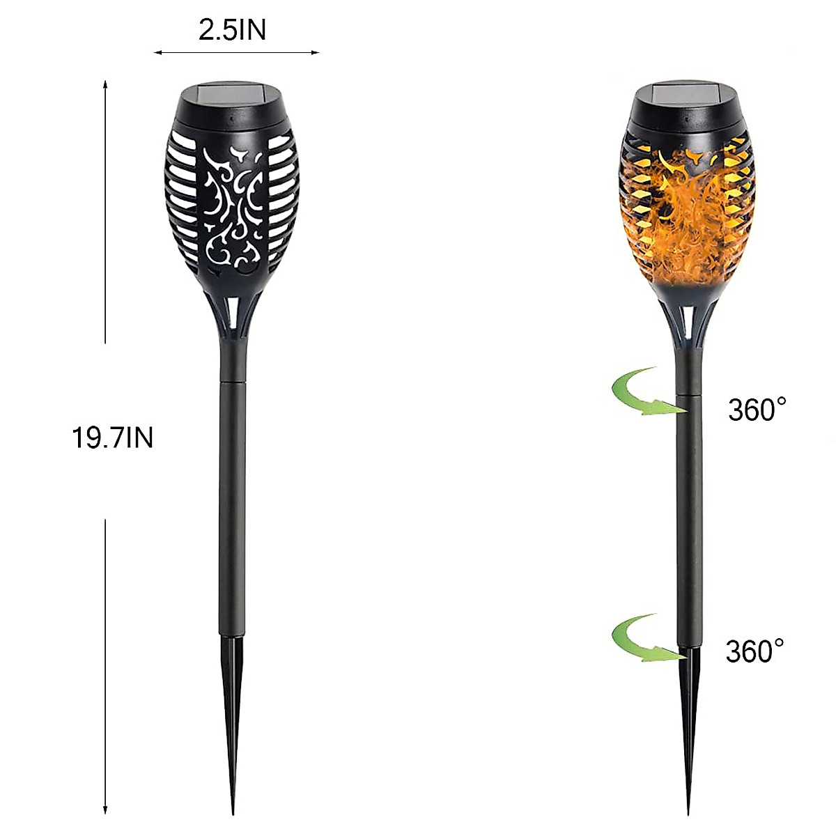 GLOWDAWN Solar Lights LED Flickering Flame Solar Torches Lights Waterproof Outdoor Lighting Solar Powered Pathway Lights Landscape Decoration Lighting for Garden Pathway Party - Auto On/Off, 8Pack