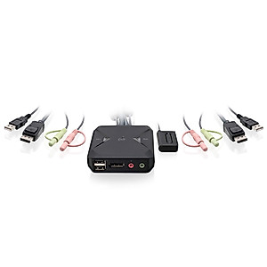 IOGEAR 2-Port USB DisplayPort Cable KVM Switch - 4K 30Hz - Remote Switch Button - Plug n Play - USB Expandable With USB Hub - 7.1 HD Audio - Mac Win - GCS52DP