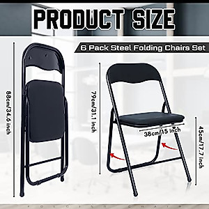 Kathfly Steel Folding Chair Set Foldable Chair with Padded Seat Cushioned Metal Folding Chair Portable Stackable Commercial Seat for Reception Meeting Room Office, 330lbs Capacity (Black)