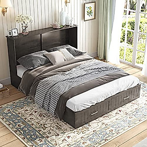 BALUS Murphy Bed Cabinet with Mattress,Modern Muti-Functional Cube Cabinet Bed with USB Charging Station&2 Large Drawers&3 Level Folding Foam Mattress for Living Room/Apartment/Loft,Queen (Stone Grey)