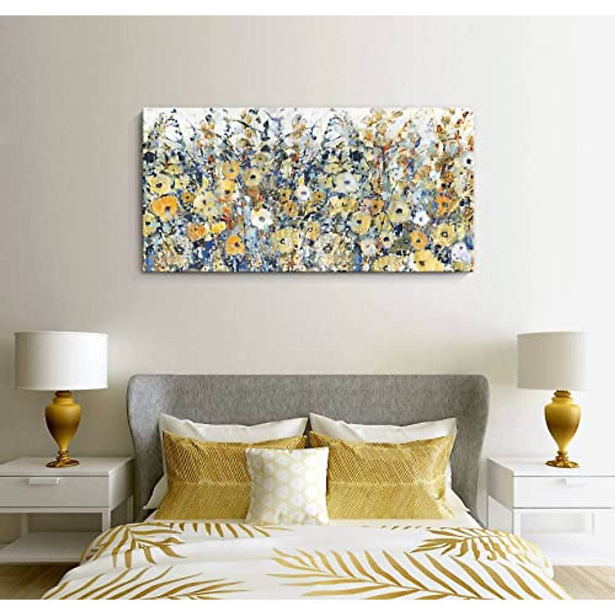 Yuegit Contemporary Flowers Canvas Wall Art : Paintings for Wall Decorations Abstract Wall Art Wall Paintings for Living Room Home Office Ready to Hang 20X40Inch
