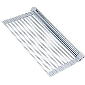 X Home Large Roll Up Dish Drying Rack, 20.5 x 13 Inch Silicone Coated Foldable Dish Rack Over The Sink for Kitchen, Gray