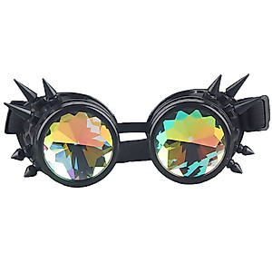 Rainbow Crystal Lenses Steampunk Glasses Chrome Finish Gotchic Welder Goggles,Black,Adjustable