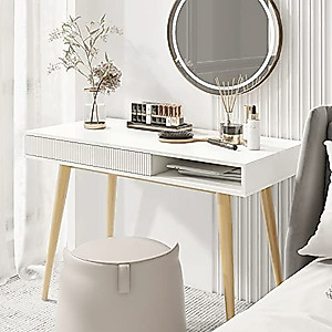 White Desk Mid Century Modern Desk Wooden Desk with Drawer Small Office Desk Mid Century Computer Desk White Makeup Table, by Artswish