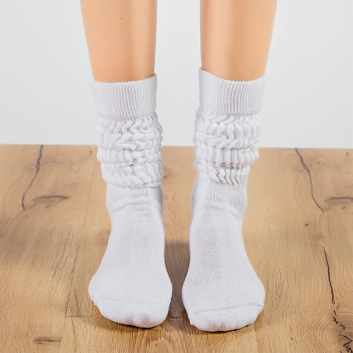 Century Star Womens Knit Knee High Socks 3 Pairs Womens Cotton Scrunch Socks Long Slouch Socks 80s Boot Socks Women 3 White One Size