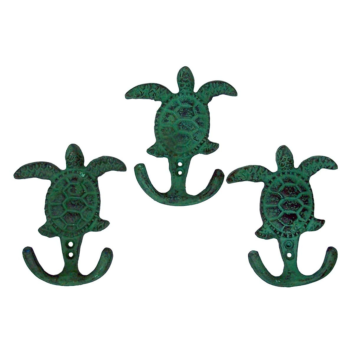 Wowser Green Turtle Cast Iron Wall Mount Coat Hooks, 4 Inch, Set of 3