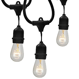Outdoor String Lights 48 Ft, Commercial Grade Outdoor Light Strand with Hanging Sockets - Weatherproof Strand for Patio Garden Porch Backyard Party Deck Yard, 15 light bulbs included – Black