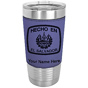 LaserGram 20oz Vacuum Insulated Tumbler Mug, Hecho En El Salvador, Personalized Engraving Included (Faux Leather, Dark Purple)