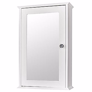 Volowoo Bathroom Wall Mounted Mirror Cabinet, Single Door Mirror Indoor Bathroom Medicine Cabinet 3-Tier Adjustable Shelf Organizer,Bathroom Living Room Furniture,White (B)