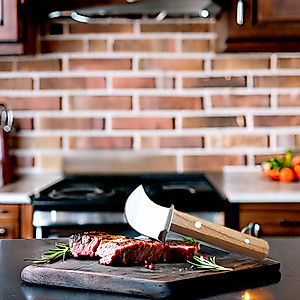 Steak Rocking Knife with Anti-Slip Handle for One-Handed User, Super Sharp Rocker Ulu Knife for Limited Strength Hand Arthritis, Elderly or Pet Owner - Easy Chopping & Slicing for Meat, Veggies