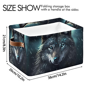 YETTASBIN Wolf Storage Basket 1PC, Large Collapsible Toys Clothes Organizer, Long-Lasting Canvas Storage Bin with Handle for Shelves Closet Laundry Home Office Decor