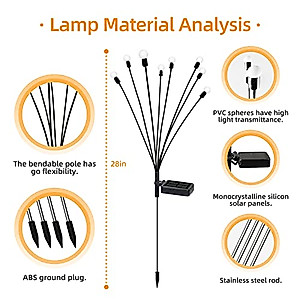 KNHUOS 8LED Solar Garden Lights, Solar Swaying Light, Sway by Wind, Solar Firefly Lights Outdoor Waterproof Landscape Decoration Lights, Yard, Pathway, Parties, Camping, Warm White(1 Pack)