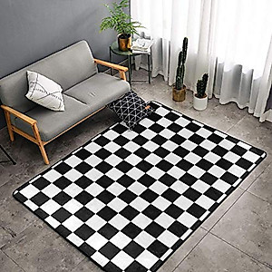SWEET TANG Area Rug Race Waving Checkered Flag Black and White Modern Soft Floor Mat Throw Rugs Nursery Decoration Rugs Baby Care Crawling Carpet, 60inchx39inch