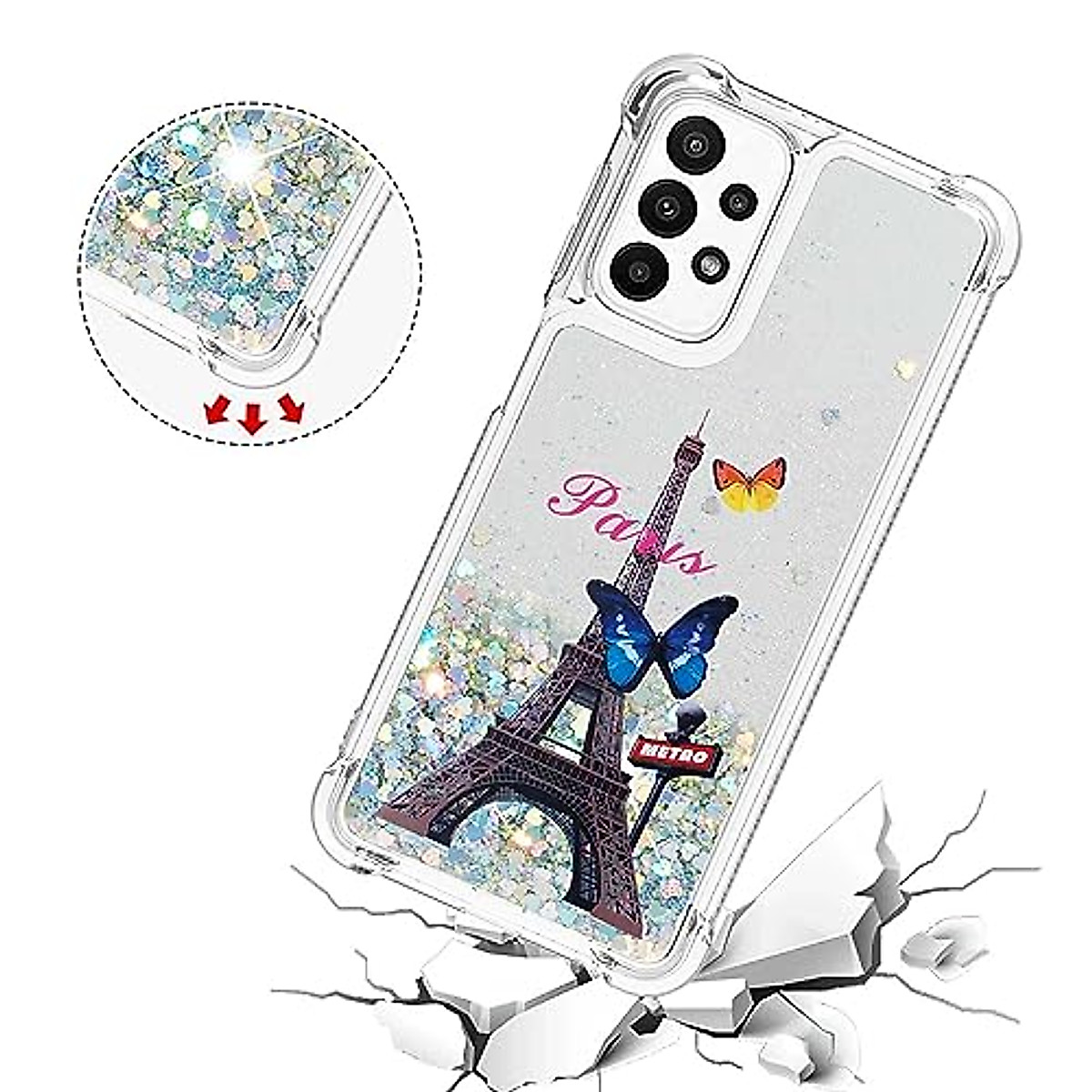 CAIYUNL for Galaxy A23 5G Phone Case with Screen Protector,Samsung Galaxy A23 5G Case,Women Girls Cute Glitter Bling Flowing Liquid Quicksand Soft TPU Shockproof Cover for Samsung Galaxy A23 5G-Sliver