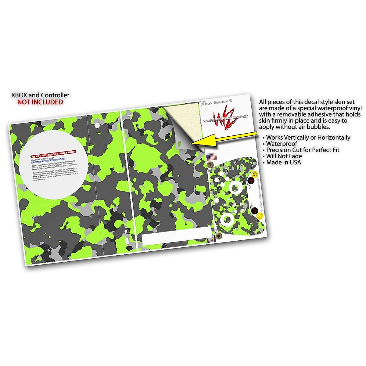 WraptorSkinz Skin Decal Vinyl Wrap compatible with the XBOX Series S Console and Controller WraptorCamo Old School Camouflage Camo Lime Green (GAMING CONSOLE NOT INCLUDED)