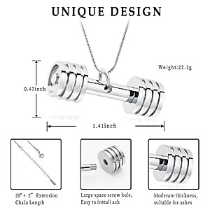 Cremation Jewelry for Ashes Stainless Steel Barbell Pendant Urn Necklace for Ashes for Men Women Dumbbell Keepsake Jewelry