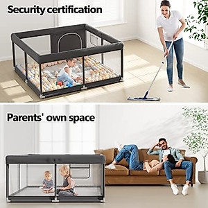Fodoss Baby Playpen with Mat, Small Baby Play Pen(47x47inch), Playpen for Babies and Toddler (47 * 47 Baby playpen with mat-Dark Gray)