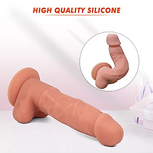 Realistic Silicone Dildo Sex Toy for Women with Strong Suction Cup, 7 Inch Liquid Silicone Body-Safe Large Anal Dildo for Men Adult Toys for Beginners