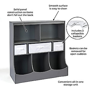 Badger Basket Combo Bin Toy Storage Unit and Book Shelf for Kids with 3 Baskets - Cool Gray