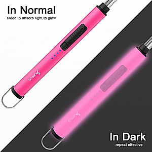 SUPRUS Fluorescent Lighter Glows in The Dark 360°Flexible Neck USB Rechargeable Windproof Triple Safety for Candle Cooking BBQ in Party (Pink)