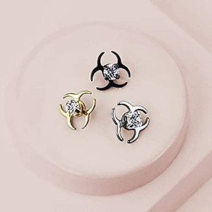 Disenchanted Jewelry Clear CZ Centered Biohazard Symbol Internally Threaded 316L Surgical Steel Dermal Top (14GA (1.6mm) 6.5mm Black/Clear)